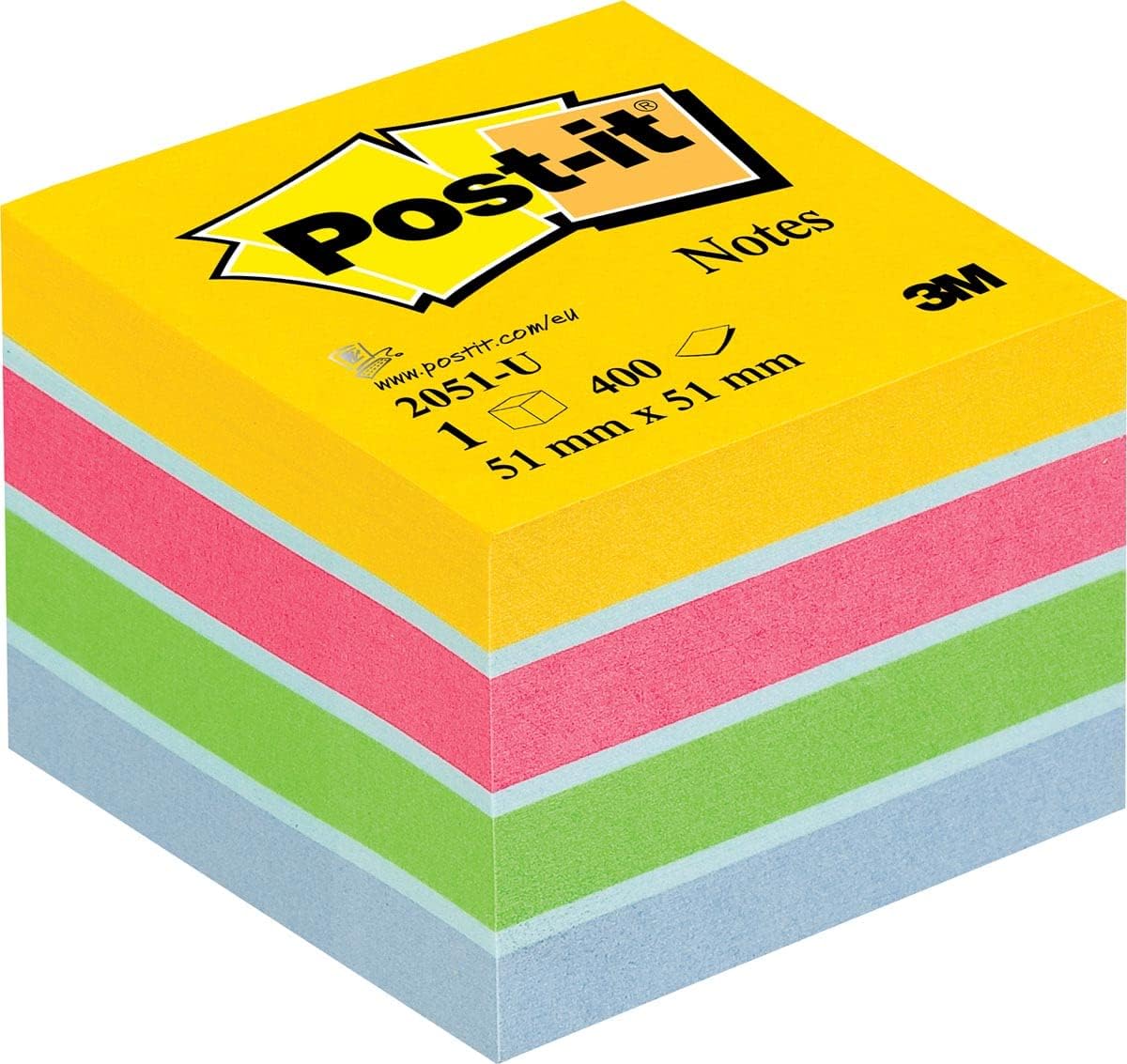 Mini Cube Post-it® 400 Feuilles, 51 mm x 51 mm, Ultra Couleurs - 3M ...